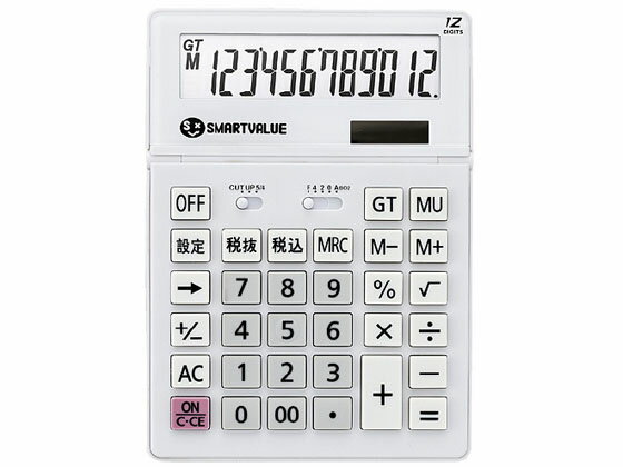 【仕様】●電卓（卓上大型タイプ）●桁数：12桁●表示数字（高）：20mm●早打ち対応●税計算●計算状態表示●チルト表示●色：ホワイト●規格：大型●外形寸法：幅140×奥194×高28mm●質量：約228g●電源：太陽電池＋内蔵電池（LR44...