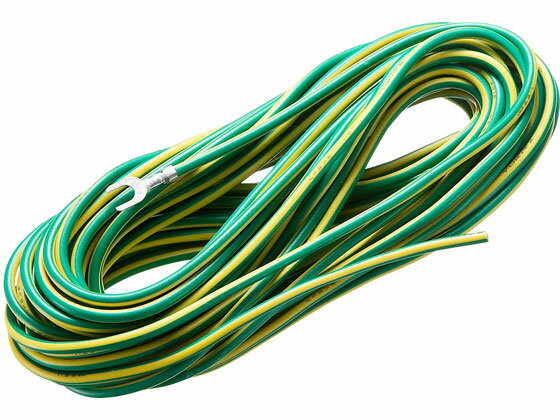 【商品説明】機器や電源タップとのアース接続用に最適です。端子片側のみ取り付け加工済みです。【仕様】●ケーブル長：10m●ケーブル種類：VSF　1．25平方ミリメートル（50芯）●導体外径：1．5mm●被覆厚：0．8mm●仕上り外形寸法：3．...