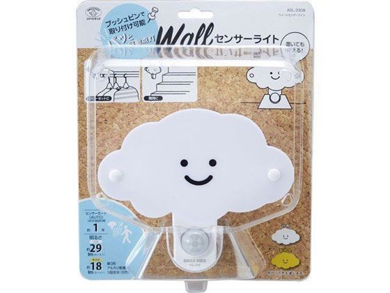 【商品説明】かわいいパネル（雲）のセンサーライトです。白色・電球色の2色の明かりが選べます。壁に取付けが出来るセンサーライトです。（スタンド付きなので置いても使用できます。）【仕様】●電源：単3乾電池×3本（別売）●連続点灯：約70時間（人...