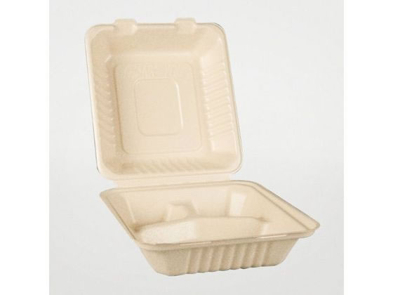 【商品説明】竹とバガス（サトウキビの搾りかす）の混合素材からできた、植物由来の業務用・お惣菜など軽食からパスタなどしっかりめのランチまで幅広く活用できます。内面のPLAフィルム加工でお米の付着を防ぎます。【仕様】●サイズ：215×200×7...