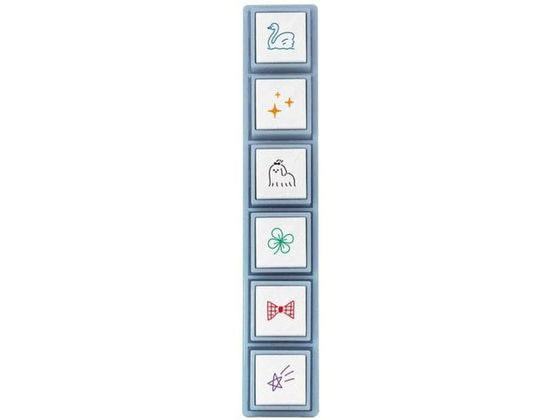 【商品説明】ボタン型（プッシュ式）の連結スタンプ。ボタンを取り外すことが可能になりました。6個のボタン型スタンプが枠に「カチッ」とはめてあり、スタンプがはずれてバラバラにならないように、透明のケースに入っています。使い方：1、透明ケースから...