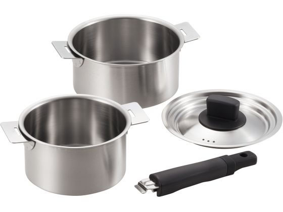 【商品説明】200VのIHクッキングヒータで使用可能。蓋が転がりにくいツマミ形状。（14cm＆16cm）【仕様】●材質：本体／ステンレス鋼、蓋／ステンレス鋼、取っ手／フェノール樹脂、台座／66ナイロン、ハンドル／フェノール樹脂、ステンレス鋼...