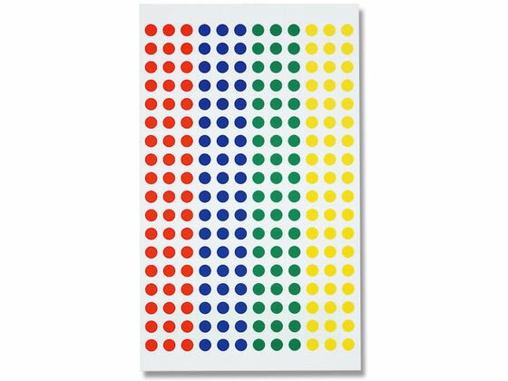 【商品説明】多用途にお使い頂ける丸型のシールの4色アソートセットです。赤・青・緑・黄色の4色が1シートに配列されています。分別の目印などに大変便利です。【仕様】●カラー：4色アソート●サイズ：直径5mm●材質：光沢紙●入数：1512枚入り（...