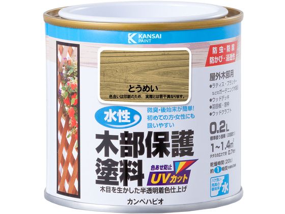 【商品説明】●木目をいかしたまま表面に塗膜を作らず着色するので、木材の持つ自然な風合いを引き立たせます。●木材保護成分も配合されているので防虫・防腐・防カビ・防藻・UVカット効果を発揮します。【仕様】●容量：0．2L●色：とうめい●商品サイ...