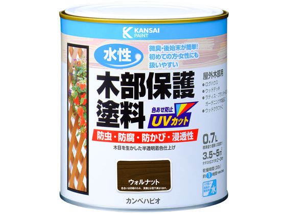 【商品説明】●木目をいかしたまま表面に塗膜を作らず着色するので、木材の持つ自然な風合いを引き立たせます。●木材保護成分も配合されているので防虫・防腐・防カビ・防藻・UVカット効果を発揮します。【仕様】●容量：0．7L●色：ウォルナット●商品...