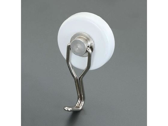 【仕様】●直径：52mm●厚み：14．5mm●フック長：50mm●全高（フック含む）：62mm●口幅：17mm●重量：80g●吸着力：7kgf●色：白●材質：フェライト磁石●フック部は360度回転し、上方にもスイングします●傷や摩耗から保護...