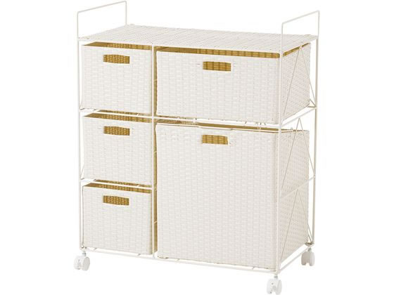 【商品説明】デザインと使いやすさを考えたランドリーワゴン。ラタン調ですっきり美しい。ガバっと開いて放り込みOK。小物を置くのに便利な天板。使いやすさを考えた機能。【仕様】●カラー：ホワイト●サイズ：約幅65×奥行35×高さ80cm●素材：フ...