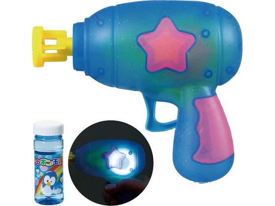 【商品説明】星のワンポイントとラメがかわいいバブルガンです。回転し、光りながらシャボン玉を発射します。シャボン液が付属しているので、すぐに使えます。屋外イベントや夏の水遊びにぴったり。簡単操作で小さなお子様にもおすすめです。電池（LR41×...