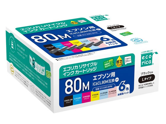 【商品説明】エコリカ　ECI−E80−6PM　リサイクルインク　6色パック【仕様】●純正型番：IC6CL80M●対応機種：EP−707A／708A／777A／EP−807AB／807AR／807AW／EP−808AB／808AR／808AW...