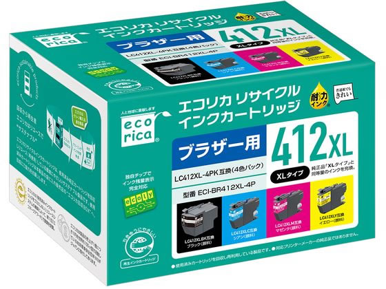 【商品説明】エコリカ　ECI−BR412XL−4P　リサイクルインク　4色パック【仕様】●純正型番：LC412XL−4PK　●対応機種：MFC−J7100CDW／MFC−J7300CDW●色：4色●インク種類：顔料　●耐力インク　●インク残...