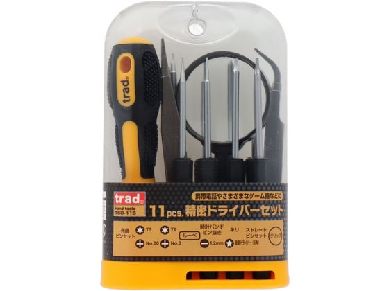 【仕様】●ケースサイズ：H130×W85×D33mm●重量：180g●セット内容：＋00／＋0／−1．2／T5／T6、星形ドライバー0．8mm、ルーペ、ピンセット（ストレート／先曲り）、キリ、グリップ、時計バンドピン抜き0．8mm●材質：軸...