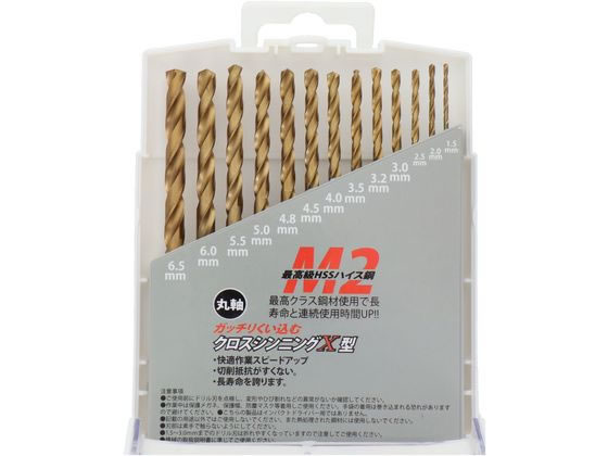 【仕様】●本体サイズ（mm）：縦150×横110×奥行23●本体重量：170g●材質：ドリル刃：HSSハイス鋼M2チタンコーティング、ケース：PP●セット内容：1．5／2．0／2．5／3．0／3．2／3．5／4．0／4．5／4．8／5．0／...