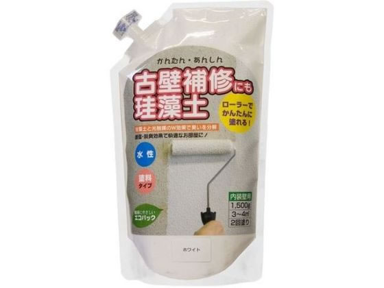 【商品説明】天然の珪藻土を主成分にした、人にやさしい塗料タイプの壁材調湿機能、脱臭機能を持っている壁材です。既調合ですので、よく揺すって内容物を均一にすれば、すぐに塗ることができます。水を入れて混ぜる必要はありません【仕様】●内容量：1．5...