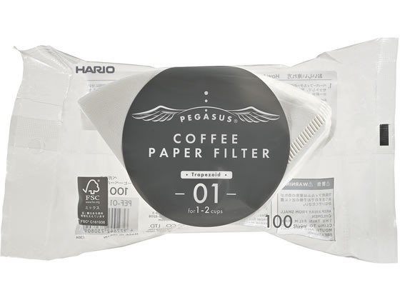 【商品説明】●ペガサスドリッパー用ペーパーフィルター01サイズ100枚入【仕様】●容量：1−2杯用●カラー：ホワイト●サイズ：約幅23×奥行13×高さ3．5cm●材質：天然パルプ●入り数：100枚●生産国：日本【備考】※メーカーの都合により...