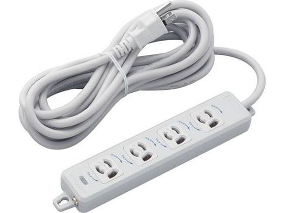 【仕様】●メーカー…明工社　●型番…MR7904TJ5　●定格…15A・125V　（1500W）　●コンセント…接地2P（抜止）×4口　●プラグ…接地2P（耐トラッキング）　●プラグ色…白　●サイズ…44×241．5×25．5mm　●コード...