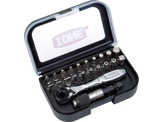 【仕様】●メーカー…TONE　●型番…BRS20　●［セット内容］…22点セット　ラチェットハンドル：88mm×1本（1／4”Hexメス）　ビットエクステンション：60mm×1本　＋ビット：＃1・＃2・＃3×各2本　−ビット：5．5mm・6...