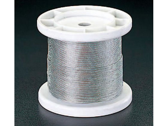 【仕様】●材質…SUS304　●長さ…100m巻　●ロープ径…2mm　●切断荷重…284kg　●ワイヤー構成…7×7（JIS　G3540）　●耐熱温度…400℃　●重量…1．7kg　●使用荷重は切断荷重の1／6です。　●ドラムの色は異なる場...