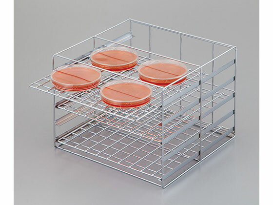 【商品説明】●ホルダー自体が金属ネットになっていますので、インキュベーター内へそのまま入れる事ができます。●付属のトレー1枚にφ90×20mmシャーレを5枚置く事ができます。●トレーを最大5枚収納可能です。【仕様】●材質：スチール・クロムメ...