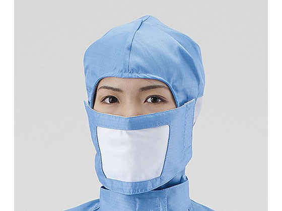 【仕様】●材質：導電糸入りポリエステル100％（グリッドタイプ）●表面抵抗値：10＾6〜10＾9Ω／□●マスク取り付け用面ファスナー付き●クラス100対応●色：青●サイズ：フリー●型番：SH3B●※クリーンルームで使用する際は、クリーンルー...