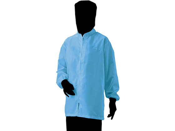 【仕様】●材質：導電糸入りポリエステル100％（ストライプタイプ）●表面抵抗：10＾6〜＾8Ω／□●袖ゴム入り●左腕ペン挿し付き●色：青●サイズ：2L●着丈（A）：78．5cm●胸囲（B）：117cm●袖丈（C）：59．5cm●※フード・マ...