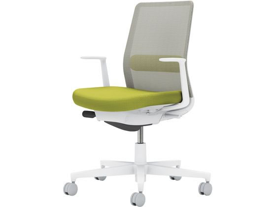 【商品説明】多様化するワークスタイルや空間に合わせて、カラーとマテリアルの組み合わせを自由にアレンジ。【仕様】●色：本体／ホワイトグレー、背／ライトグレー、座／ライトオリーブ●背メッシュタイプ●ランバーサポート：あり（ライトオリーブ）●外寸...