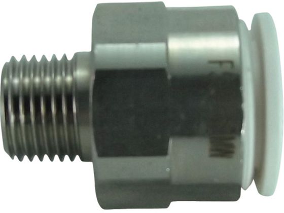 【仕様】●型番：FS10-01MW●接続口径：R1／8　●適合チューブ外径D（mm）：10　●六角対辺（mm）：17　●使用圧力：1MPa（空気）、0．3MPa（水）　●使用流体：空気、水●流体温度：−5〜60℃（空気）、5〜40℃（水）●...