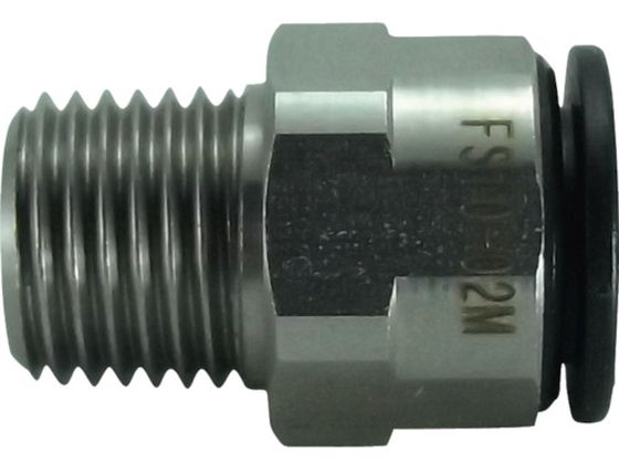 【仕様】●型番：FS10-02M●接続口径：R1／4　●適合チューブ外径D（mm）：10　●六角対辺（mm）：17　●使用圧力：1MPa（空気）、0．3MPa（水）　●使用流体：空気、水●流体温度：−5〜60℃（空気）、5〜40℃（水）●本...