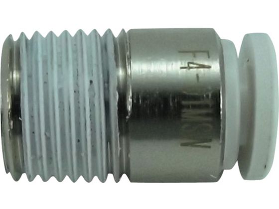 【仕様】●型番：F4-01MSW●接続口径：R1／8　●適合チューブ外径D（mm）：4　●使用圧力：1MPa（空気）、0．3MPa（水）　●使用流体：空気、水●流体温度：−5〜60℃（空気）、5〜40℃（水）●本体：黄銅＋ニッケルメッキ　●...