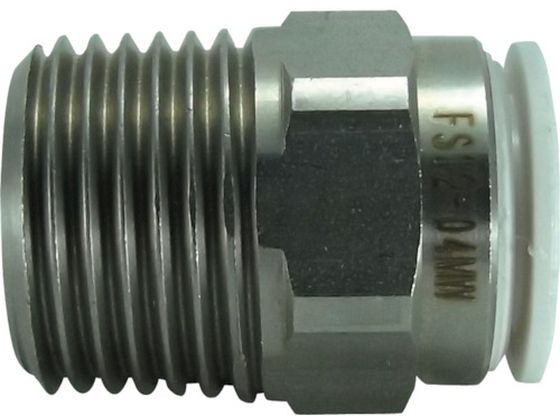 【仕様】●型番：FS12-04MW●接続口径：R1／2　●適合チューブ外径D（mm）：12　●六角対辺（mm）：21　●使用圧力：1MPa（空気）、0．3MPa（水）　●使用流体：空気、水●流体温度：−5〜60℃（空気）、5〜40℃（水）●...