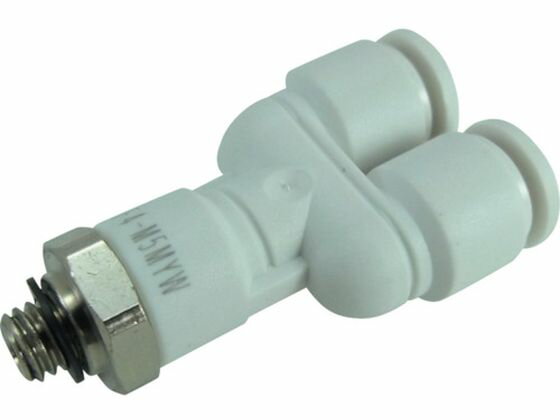 【仕様】●型番：F4-M5MYW●接続口径：M5×0．8　●適合チューブ外径D（mm）：4×4　●六角対辺（mm）：10　●使用圧力：1MPa（空気）、0．3MPa（水）　●使用流体：空気、水●流体温度：−5〜60℃（空気）、5〜40℃（水...