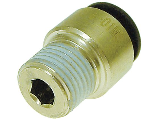 【仕様】●型番：F6-01MS●接続口径：R1／8　●適合チューブ外径D（mm）：6　●使用圧力：1MPa（空気）、0．3MPa（水）　●使用流体：空気、水●流体温度：−5〜60℃（空気）、5〜40℃（水）●本体：黄銅＋ニッケルメッキ　●シ...
