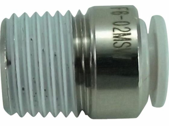 【仕様】●型番：F6-02MSW●接続口径：R1／4　●適合チューブ外径D（mm）：6　●使用圧力：1MPa（空気）、0．3MPa（水）　●使用流体：空気、水●流体温度：−5〜60℃（空気）、5〜40℃（水）●本体：黄銅＋ニッケルメッキ　●...