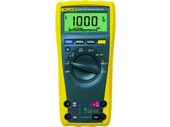 【仕様】●型番：177●直流電圧（V）：1000　●交流電圧（V）：1000　●直流電流（A）：10　●交流電流（A）：10　●抵抗（Ω）：50M　●幅×奥行×高さ：90×43×185mm　●連続使用時間：300時間　●平均値・バックライト...