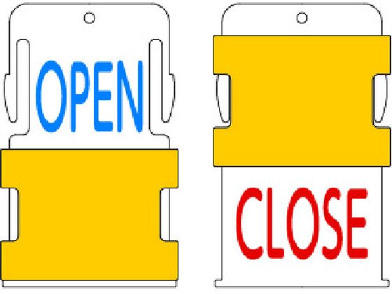 【仕様】●型番：AIST1-EN●表示内容：OPENCLOSE（OPEN−青文字／CLOSE−赤文字）　●縦（mm）：80　●横（mm）：50　●厚さ（mm）：7●厚み：7mm　●上部穴（3mm）1ヶ所●ABS樹脂●ボールチェーンは別売りで...