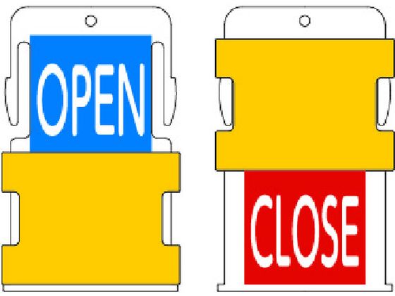 【仕様】●型番：AIST4-EN●表示内容：OPENCLOSE（OPEN−青地に白／CLOSE−赤地に白）　●縦（mm）：80　●横（mm）：50　●厚さ（mm）：7●厚み：7mm　●上部穴（3mm）1ヶ所●ABS樹脂●ボールチェーンは別売...