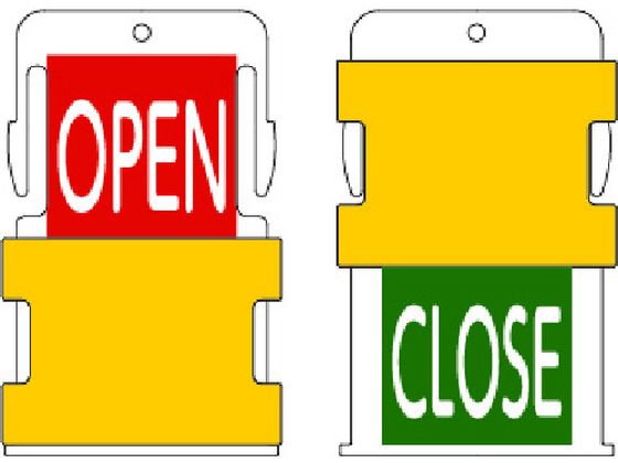 【仕様】●型番：AIST5-EN●表示内容：OPENCLOSE（OPEN−赤地に白／CLOSE−緑地に白）　●縦（mm）：80　●横（mm）：50　●厚さ（mm）：7●厚み：7mm　●上部穴（3mm）1ヶ所●ABS樹脂●ボールチェーンは別売...