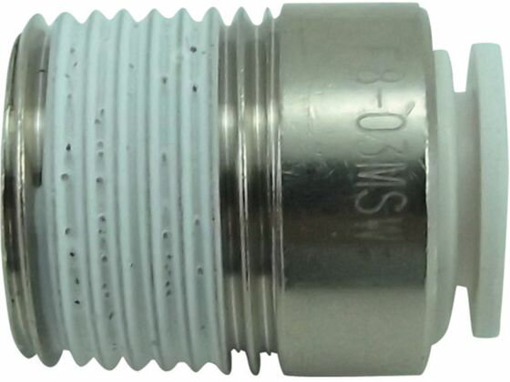 【仕様】●型番：F8-03MSW●接続口径：R3／8　●適合チューブ外径D（mm）：8　●使用圧力：1MPa（空気）、0．3MPa（水）　●使用流体：空気、水●流体温度：−5〜60℃（空気）、5〜40℃（水）●本体：黄銅＋ニッケルメッキ　●...
