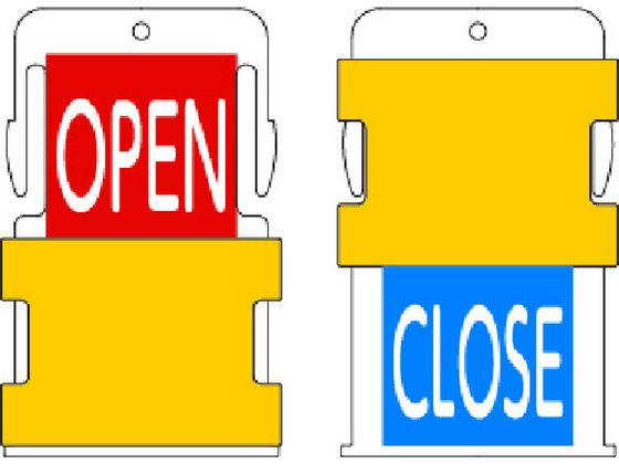 【仕様】●型番：AIST7-EN●表示内容：OPENCLOSE（OPEN−赤地に白／CLOSE−青地に白）　●縦（mm）：80　●横（mm）：50　●厚さ（mm）：7●厚み：7mm　●上部穴（3mm）1ヶ所●ABS樹脂●ボールチェーンは別売...