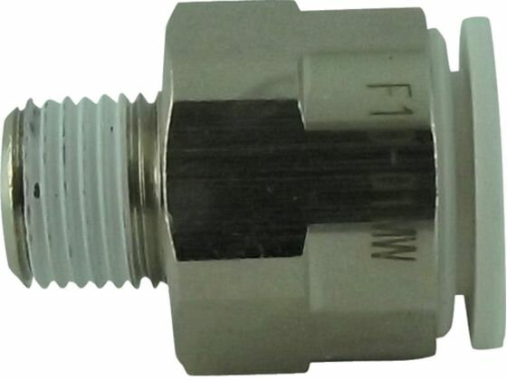 【仕様】●型番：F10-01MW●接続口径：R1／8　●適合チューブ外径D（mm）：10　●六角対辺（mm）：17　●使用圧力：1MPa（空気）、0．3MPa（水）　●使用流体：空気、水●流体温度：−5〜60℃（空気）、5〜40℃（水）●本...