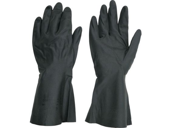 【商品説明】●油や硝酸、硫酸などの酸、ソーダ類、フェノール、エチレングリコール、アニリンをはじめとする各種溶剤など、各種薬品の取り扱いに最適です。【仕様】●型番：865-L●色：ブラック ●サイズ：L ●厚さ（mm）：0．425 ●全長（c...