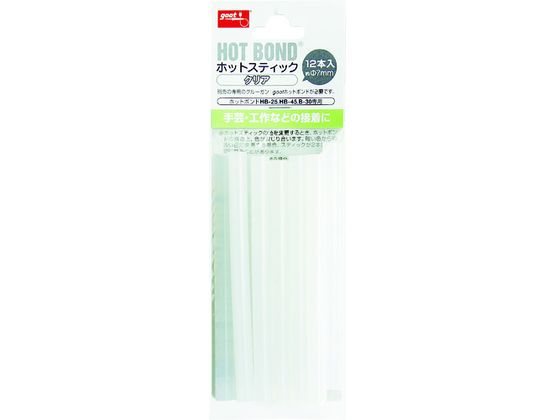【仕様】●型番：HB-40S●入数：12PK●色：透明 ●径（mm）：約7 ●長さ（mm）：100 ●軟化点（℃）：84 ●箱入数（本）：12●ホビ−用ホットボンドHB−25／45／B−30専用 ●ガンタイプ ●1液性●EVA系（エチレン酢...