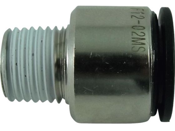 【仕様】●型番：F12-02MS●接続口径：R1／4　●適合チューブ外径D（mm）：12　●使用圧力：1MPa（空気）、0．3MPa（水）　●使用流体：空気、水●流体温度：−5〜60℃（空気）、5〜40℃（水）●本体：黄銅＋ニッケルメッキ　...