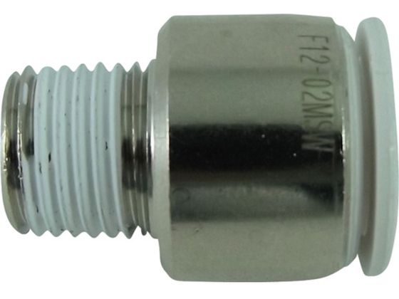 【仕様】●型番：F12-02MSW●接続口径：R1／4　●適合チューブ外径D（mm）：12　●使用圧力：1MPa（空気）、0．3MPa（水）　●使用流体：空気、水●流体温度：−5〜60℃（空気）、5〜40℃（水）●本体：黄銅＋ニッケルメッキ...