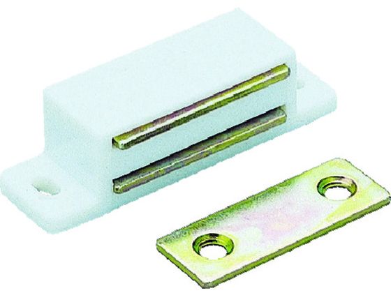 【商品説明】●吸着力が強いタイプです。【仕様】●型番：MC-EM-S●色：ホワイト ●全長（mm）：49．5 ●吸着力（N）：19．6●本体取付穴寸法：3．5×6mm長穴●本体：ポリエチレン（PE） ●ヨーク、受座：鋼製（有色三価クロメート...