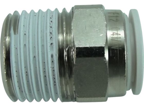 【仕様】●型番：F12-04MW●接続口径：R1／2　●適合チューブ外径D（mm）：12　●六角対辺（mm）：21　●使用圧力：1MPa（空気）、0．3MPa（水）　●使用流体：空気、水●流体温度：−5〜60℃（空気）、5〜40℃（水）●本...