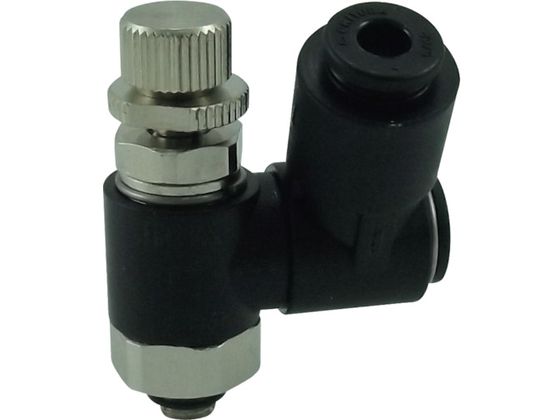 【仕様】●型番：FB4R-M5SC-O●接続口径：M5×0．8　●適合チューブ外径D（mm）：4　●使用流体：空気●使用温度範囲：−5〜60℃（凍結なきこと）　●使用圧力：0．05〜0．7MPa　●メーターアウトタイプ●樹脂部品：難燃性ポリ...