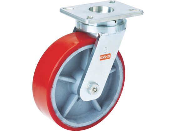 【商品説明】●鋳鉄製のリムにウレタンを接着した車輪です。●金具旋回部分は高荷重や衝撃に強く、長時間滑らかに旋回します。【仕様】●型番：HX14FU-200●許容荷重（daN）：882 ●取付ピッチX（mm）：134〜155 ●取付ピッチY（...