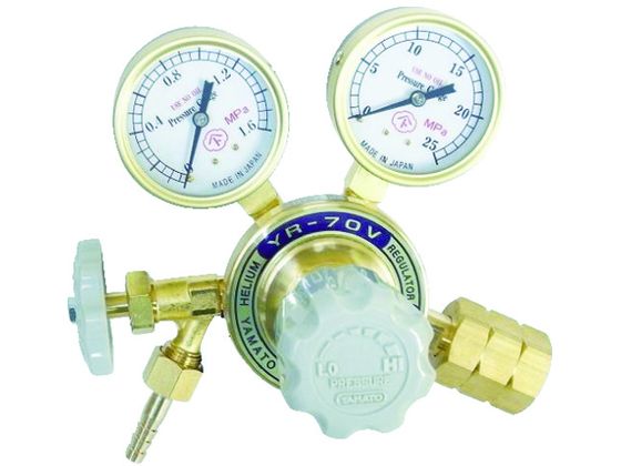 【仕様】●型番：YR-70V-22-13HG03●入口接続：W21−14袋ナット（左）　●流体：ヘリウム　●出口接続：Φ8ホース口●1次側使用圧力：2〜15MPa　●2次側使用圧力：0．2〜0．99MPa●本体：真鍮【備考】※メーカーの都合...