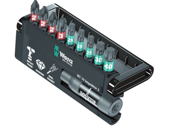 【仕様】●型番：057682●入数：1S●全長（mm）：25●セット内容（本）：10●差込：6．35mm●ダイヤモンドコーティング●インパクト工具適合品●［［＋］］2×3本・［［＋］］3×1本、トルクスT25×3本・30・40、「インパクタ...