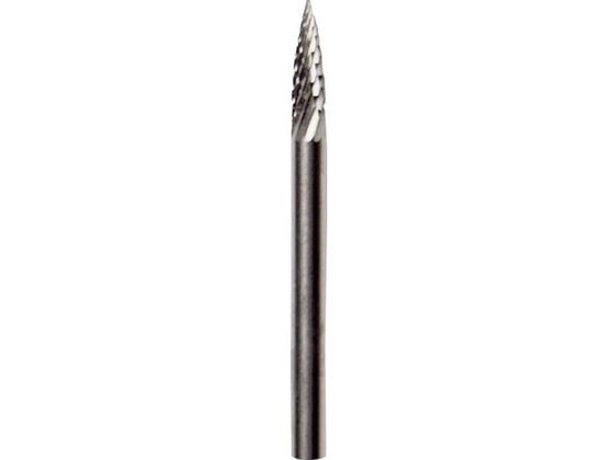 【仕様】●型番：TCBT6230D●形状：トンガリ（ダブルdカット）●軸径（mm）：3●刃径（mm）：3●全長（mm）：38●刃長（mm）：10●最高使用回転数（rpm）：90000●軸長（mm）：28●タイプ：超硬●使用工具：軸付きグライ...